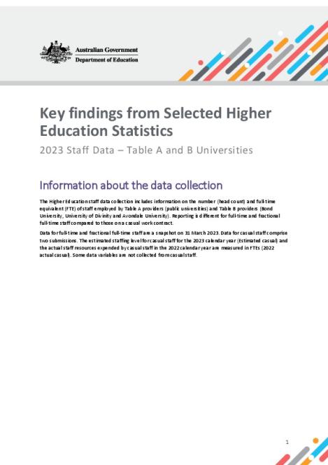 Key findings from Selected Higher Education Statistics - 2023 Staff Data - Department of ...